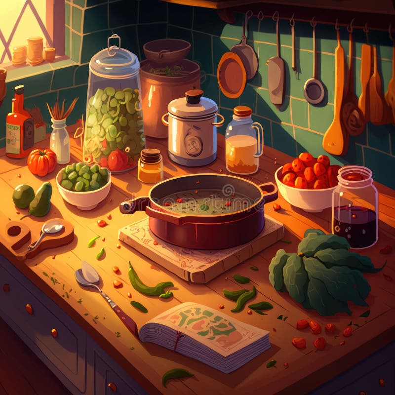 AI-generated Illustration of a Messy Table in a Kitchen while Preparing ...