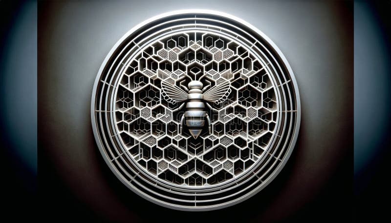 AI Generated Illustration of a Metallic Bee Centered on a Hexagonal ...