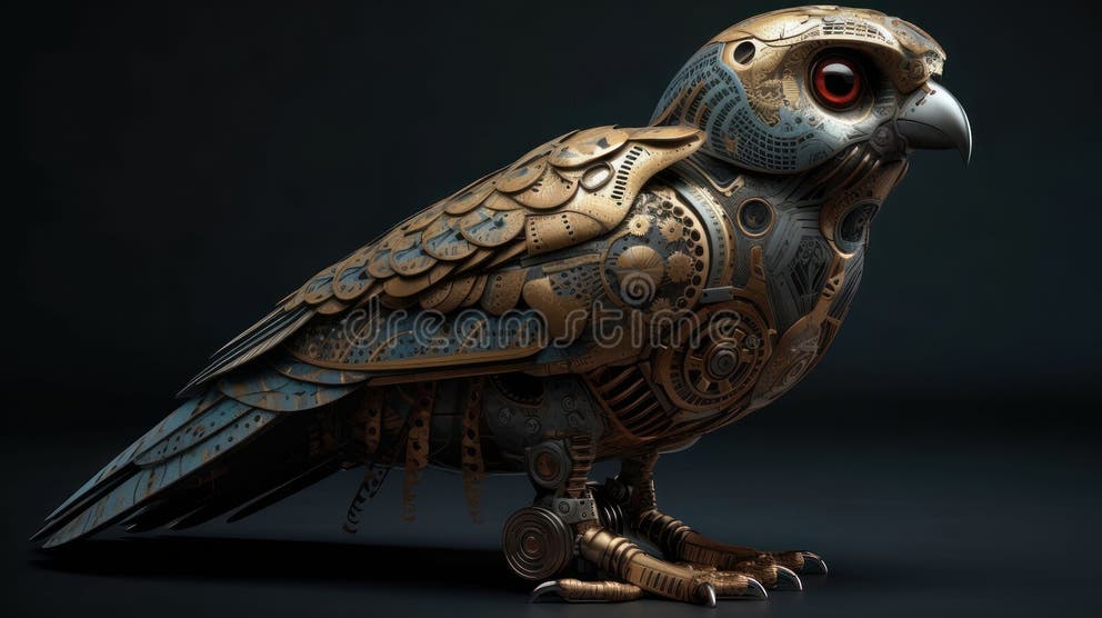 AI Generated Illustration of a Metallic Falcon Against Grey Backdrop ...