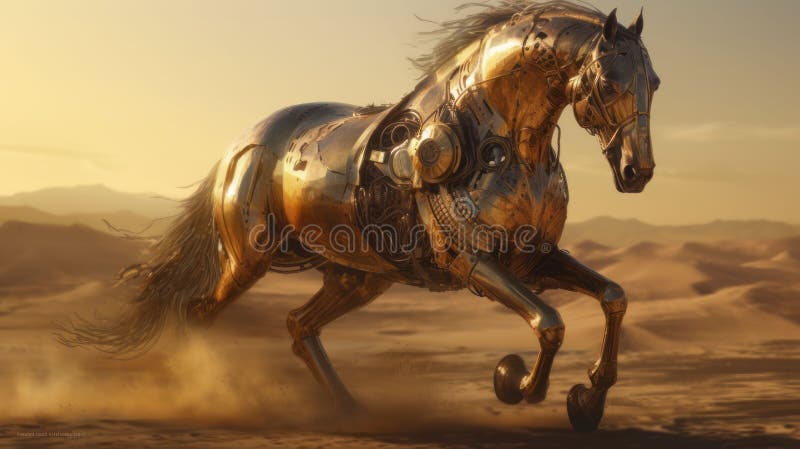 AI Generated Illustration of a Metallic Horse Galloping at a Fast Pace ...