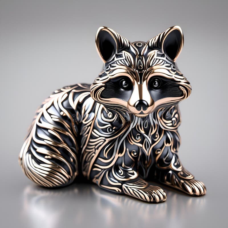 AI Generated Illustration of a Metallic Statue of a Raccoon Placed on a ...