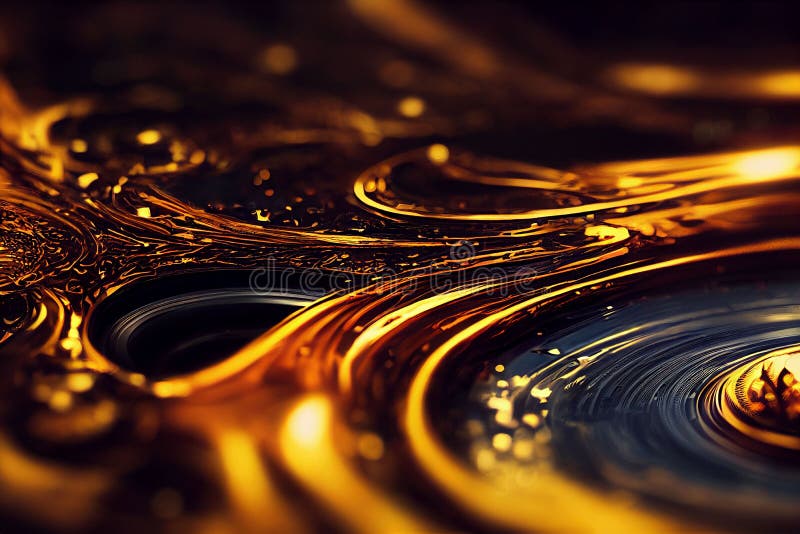 AI Generated Illustration of Microscopic Liquid Ripples in Golden Light ...