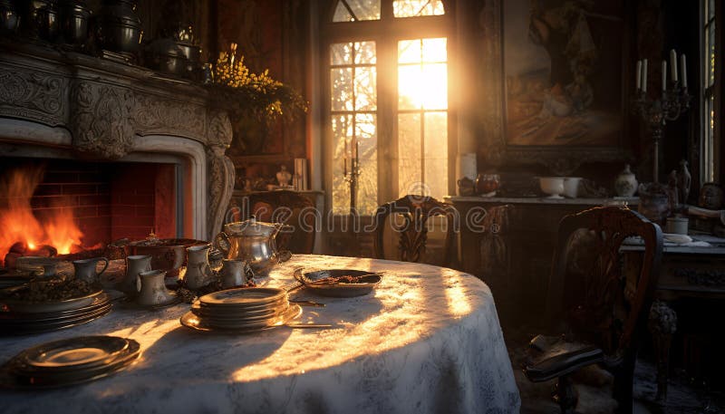 AI Generated Illustration of the Midday Sunday Meal Stock Illustration ...