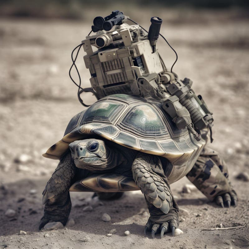 AI-generated Illustration of a Military Turtle Carrying a Camera Bot on ...