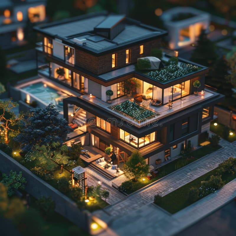 AI Generated Illustration of a Miniature Building Illuminated for a ...