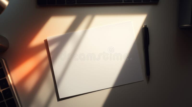 AI-generated Illustration of a Desk Setup Featuring a Blank Sheet of ...
