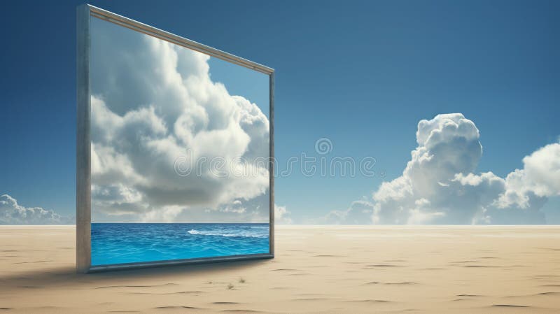 AI Generated Illustration of a Mirror in a Desert with Clouds ...