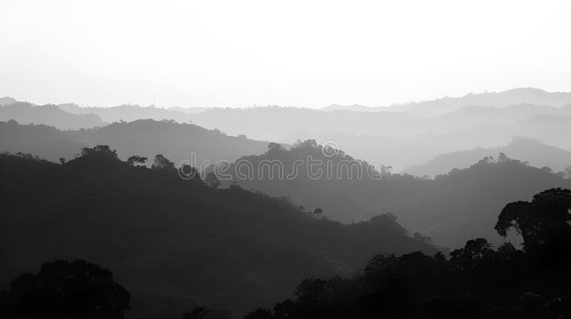AI Generated Illustration of Misty Mountains Covered with Trees in ...