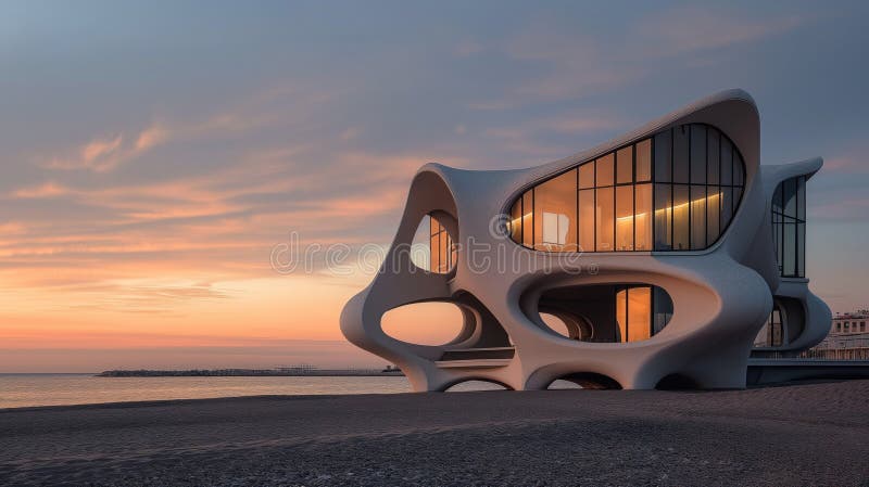 AI Generated Illustration of a Modern Abstract House on the Beach at ...