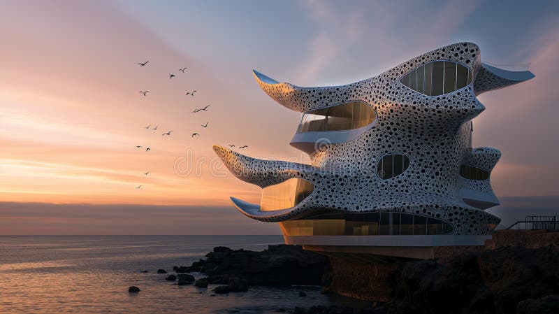 AI Generated Illustration of a Modern Abstract House on the Beach at ...