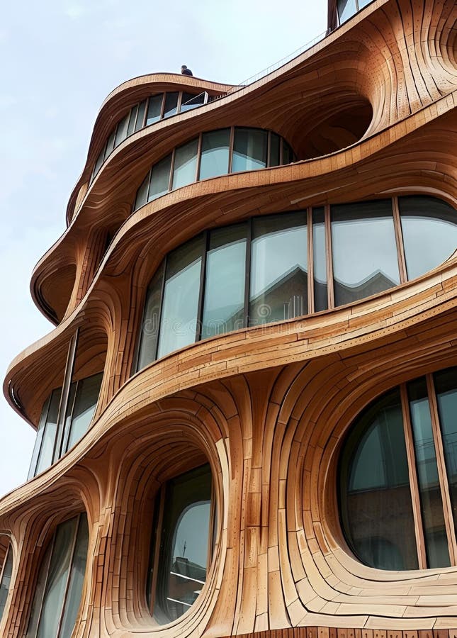 AI Generated Illustration of a Modern Building with Curved Wooden ...