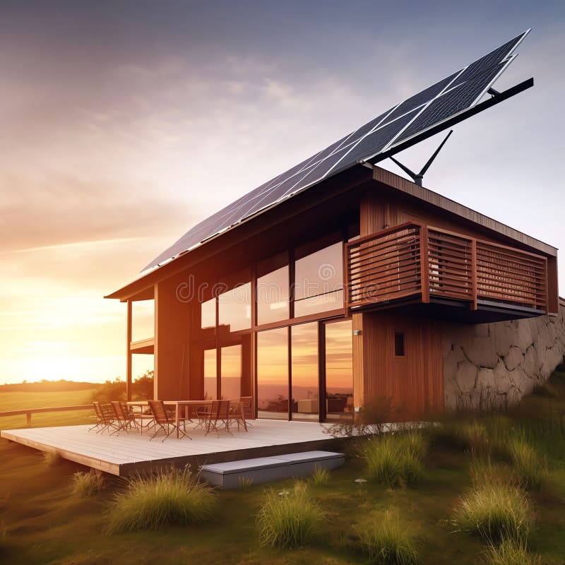 AI-generated Illustration of a Modern Building with Solar Panel Roofing ...