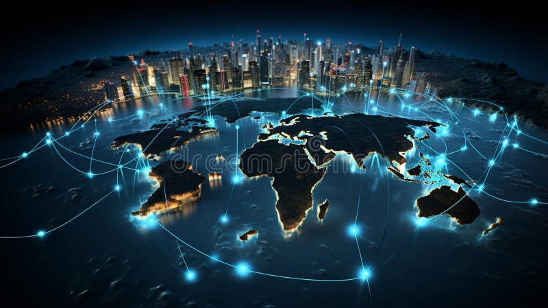 AI Generated Illustration of a Modern, Digital World Map with Network ...