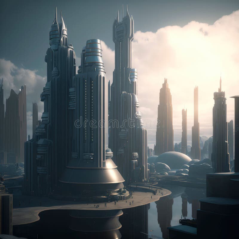 AI Generated Illustration of a Modern Futuristic City Skyline Stock ...