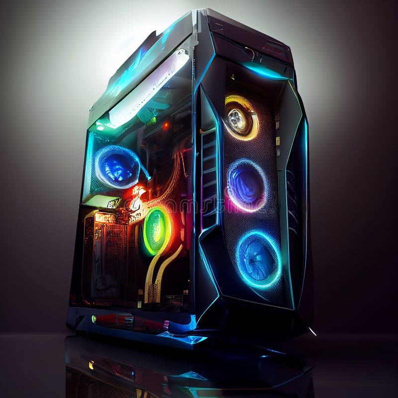AI Generated Illustration of a Modern Gaming Pc with a Colorful Process ...