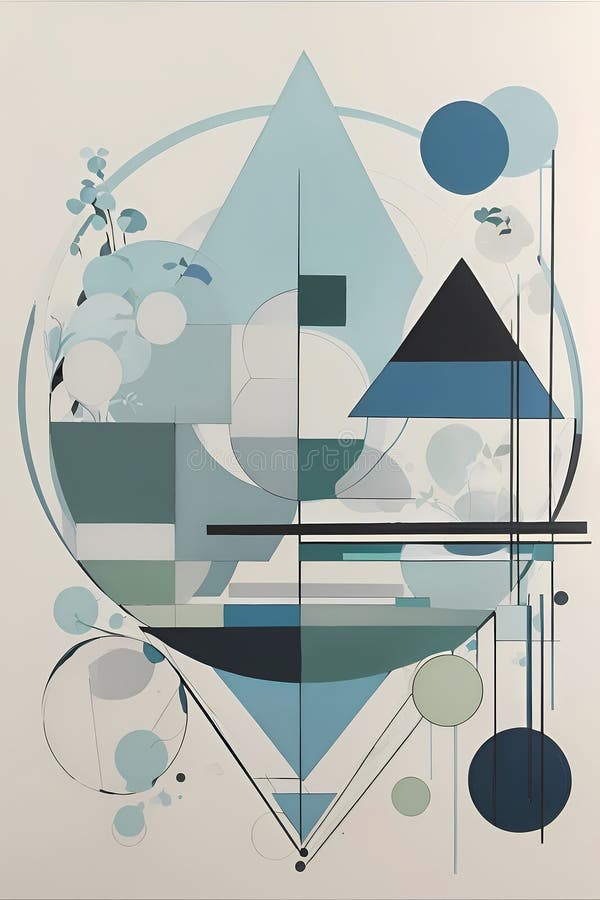 Geometric Composition of Shapes and Dots and Shapes, in Blue Stock ...