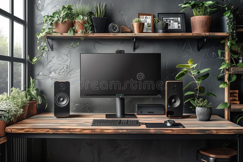 AI-generated Illustration of a Modern Home Office Setup with Computer ...