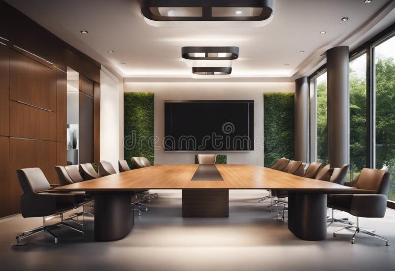 AI Generated Illustration of a Modern Interior Design of an Office with ...