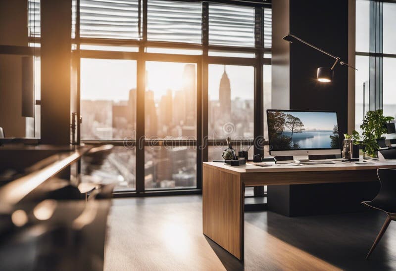 AI Generated Illustration of a Modern Interior Design of an Office with ...