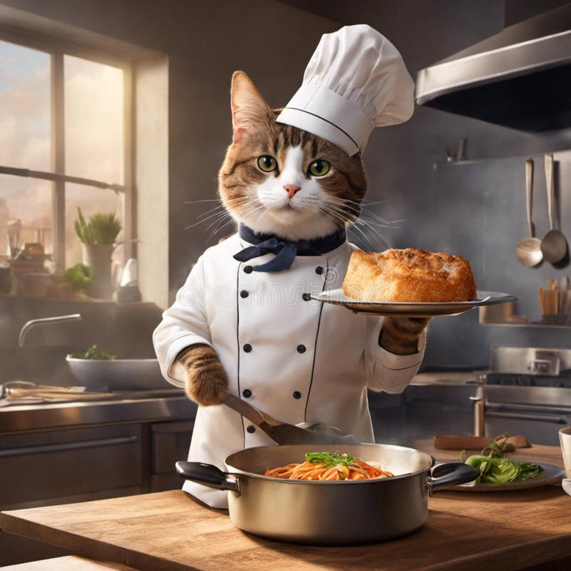 AI Generated Illustration of a Modern Kitchen with a Cat Making Pasta ...