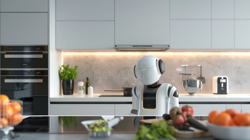 AI Generated Illustration of a Modern Kitchen with a Humanoid Robot ...