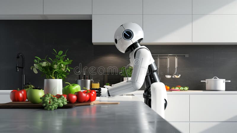 AI Generated Illustration of a Modern Kitchen with a Humanoid Robot ...