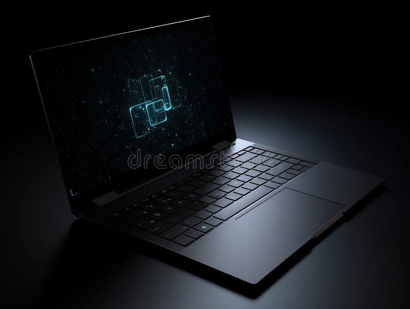 AI Generated Illustration of a Modern Laptop Computer Illuminated with ...