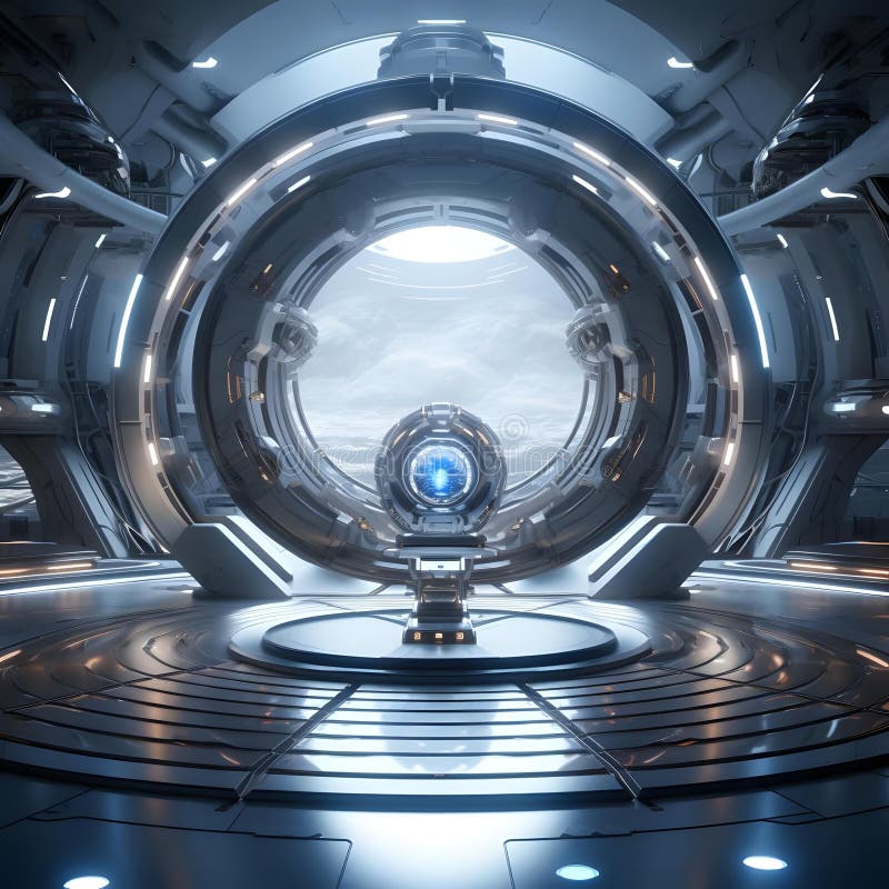 A Futuristic Looking Science Fiction Spaceship Corridor with a Rotating ...