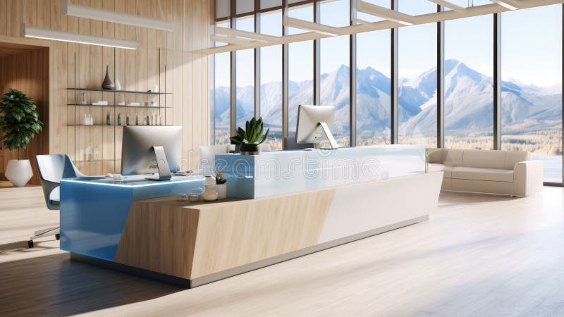 A Reception Area in an Office with Mountain View Overlooking the ...