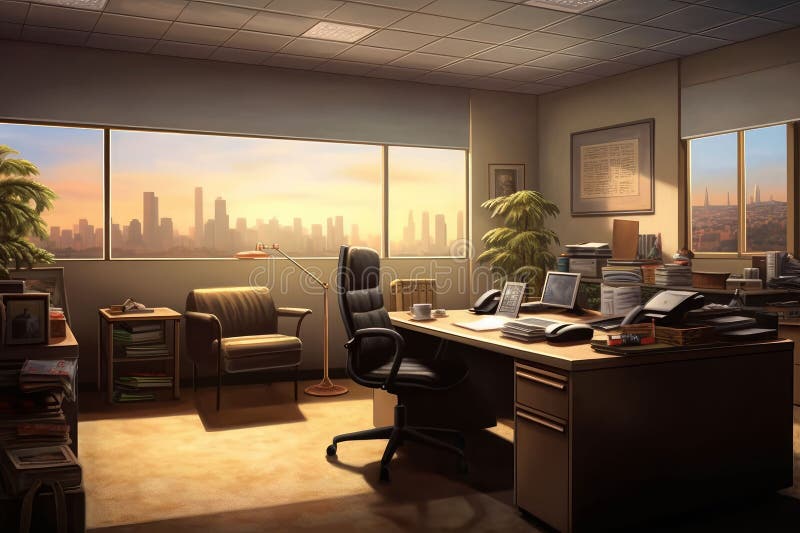 AI Generated Illustration of a Modern Office Setting Stock Illustration ...