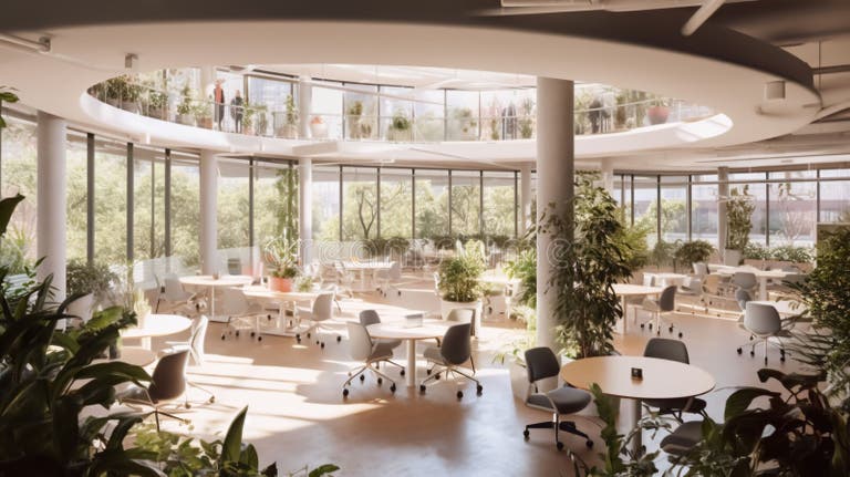AI Generated Illustration of a Modern Office Space Featuring an Open ...