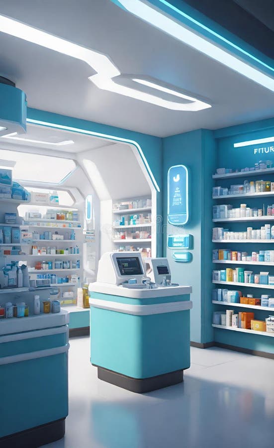 AI Generated Illustration of a Modern Pharmacy Stock Illustration ...