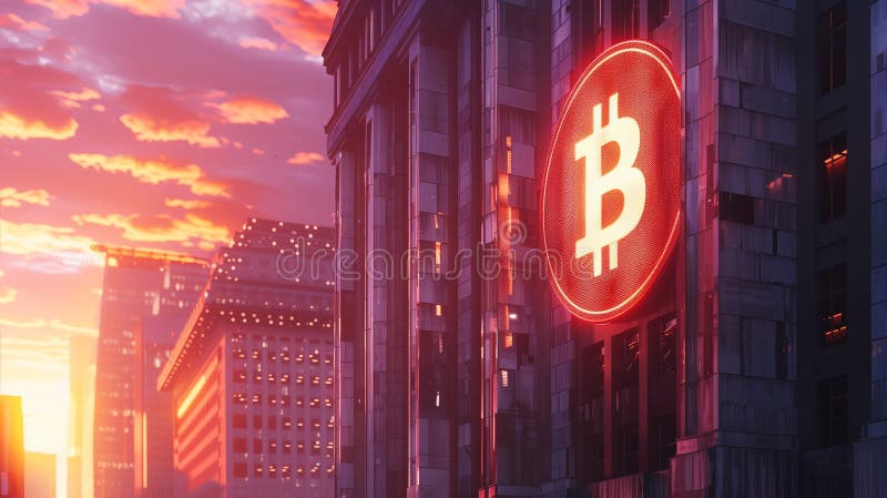 AI Generated Illustration of a Modern Skyscraper with a Glowing Bitcoin ...