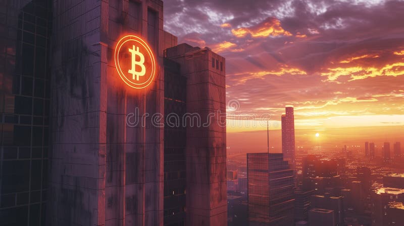 AI Generated Illustration of a Modern Skyscraper with a Glowing Bitcoin ...