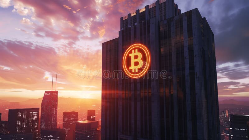 AI Generated Illustration of a Modern Skyscraper with a Glowing Bitcoin ...