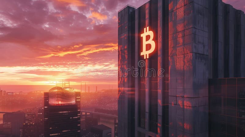 AI Generated Illustration of a Modern Skyscraper with a Glowing Bitcoin ...