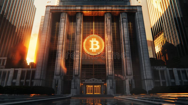 AI Generated Illustration of a Modern Skyscraper with a Glowing Bitcoin ...