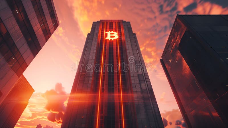 AI Generated Illustration of a Modern Skyscraper with a Glowing Bitcoin ...