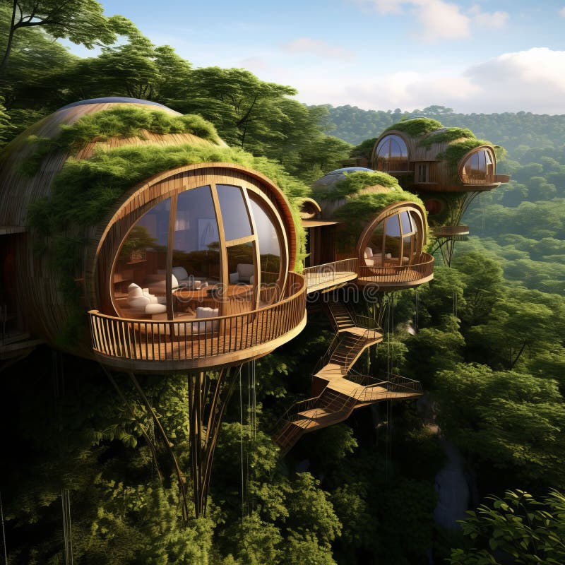 AI Generated Illustration of a Modern Treehouse Designed with an ...
