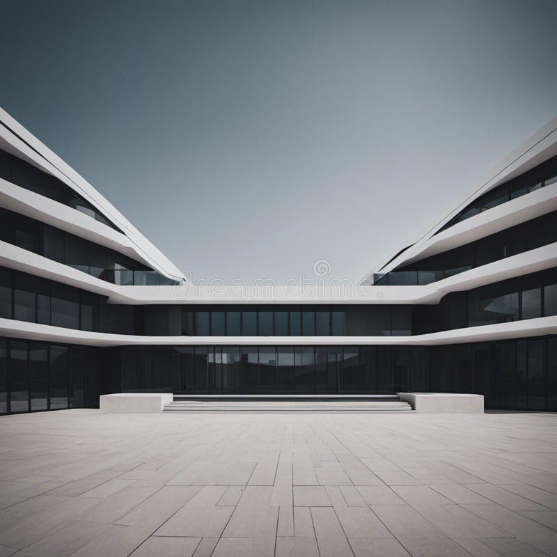 AI Generated Illustration of a Modern White Building with Large Windows ...
