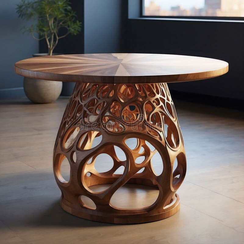 AI-generated Illustration of a Modern Wooden Table with Abstract Design ...