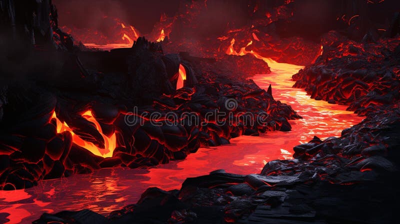 AI Generated Illustration of Molten Lava Cascading through Rocks Stock ...