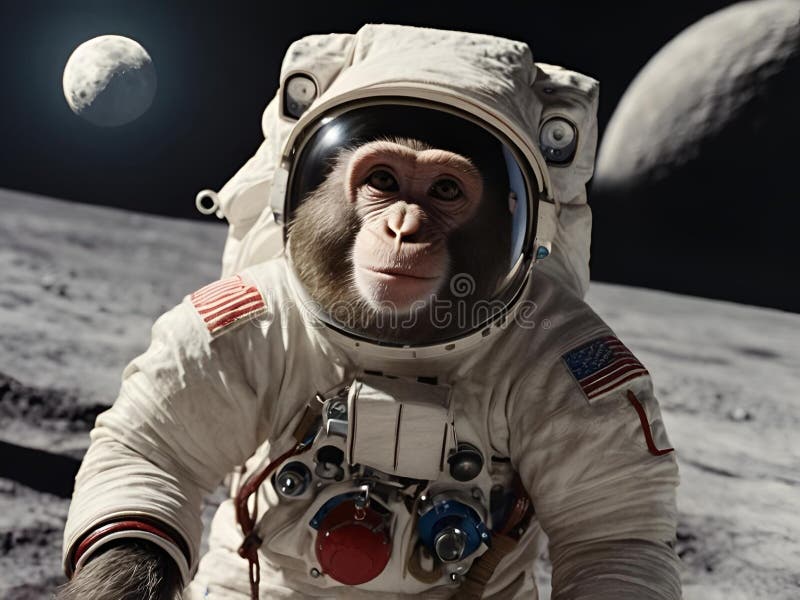 AI-generated Illustration of a Monkey in an Astronaut Suit on the Moon Stock Illustration ...