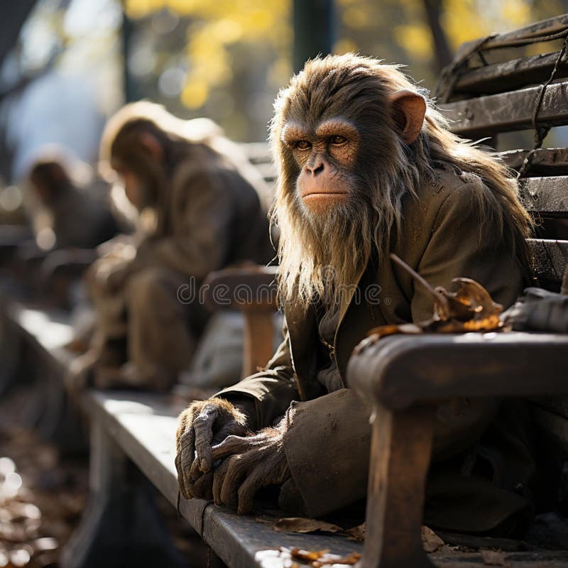 AI Generated Illustration of a Monkey on a Park Bench Stock ...