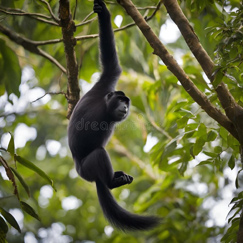 AI Generated Illustration of a Monkey Reaching for Leaves while Perched ...