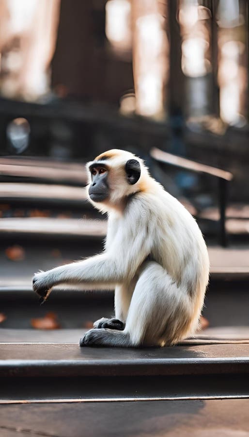 A Monkey Sitting Down and Eating Some Food on the Ground Stock ...
