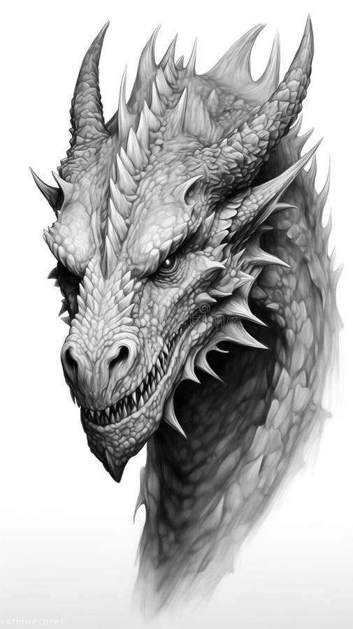 AI Generated Illustration of a Monochromatic Illustration of a Dragon S ...