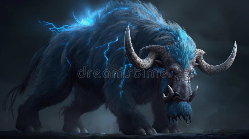 AI Generated Illustration of a Monster Bison with Large, Blue Horns in ...