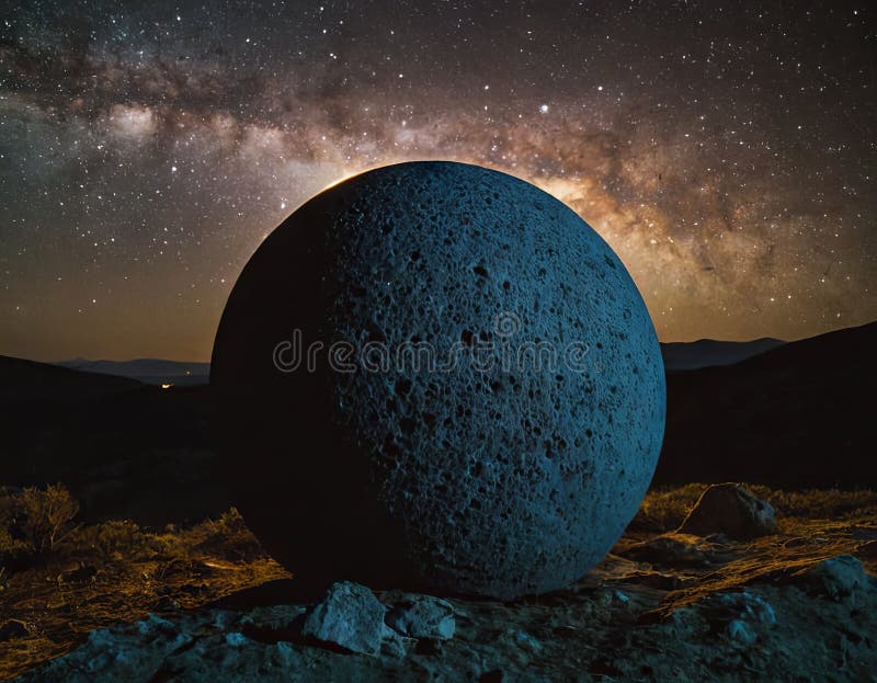 AI Generated Illustration of a Moon Sphere Rests on a Boulder Under a ...