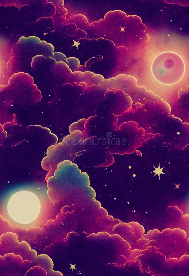 AI Generated Illustration of the Moon and Sun with Purple Clouds Stock ...